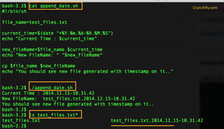 Shell Script: How to append TimeStamp to file name? • Crunchify