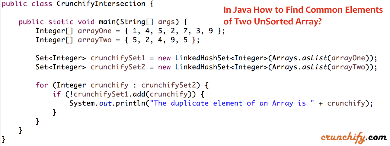 In Java How To Find Common Elements Of Two UnSorted Array Crunchify