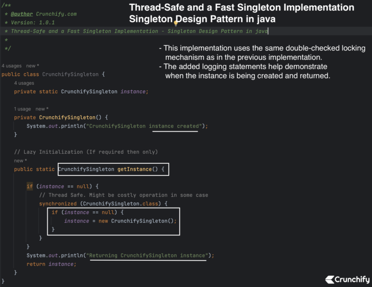 Singleton Design Pattern In Java Thread Safe Fast Singleton Implementation • Crunchify
