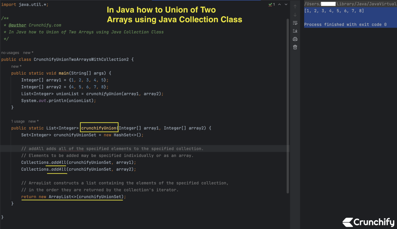 In Java how to Union of Two Arrays using Java Collection Class • Crunchify
