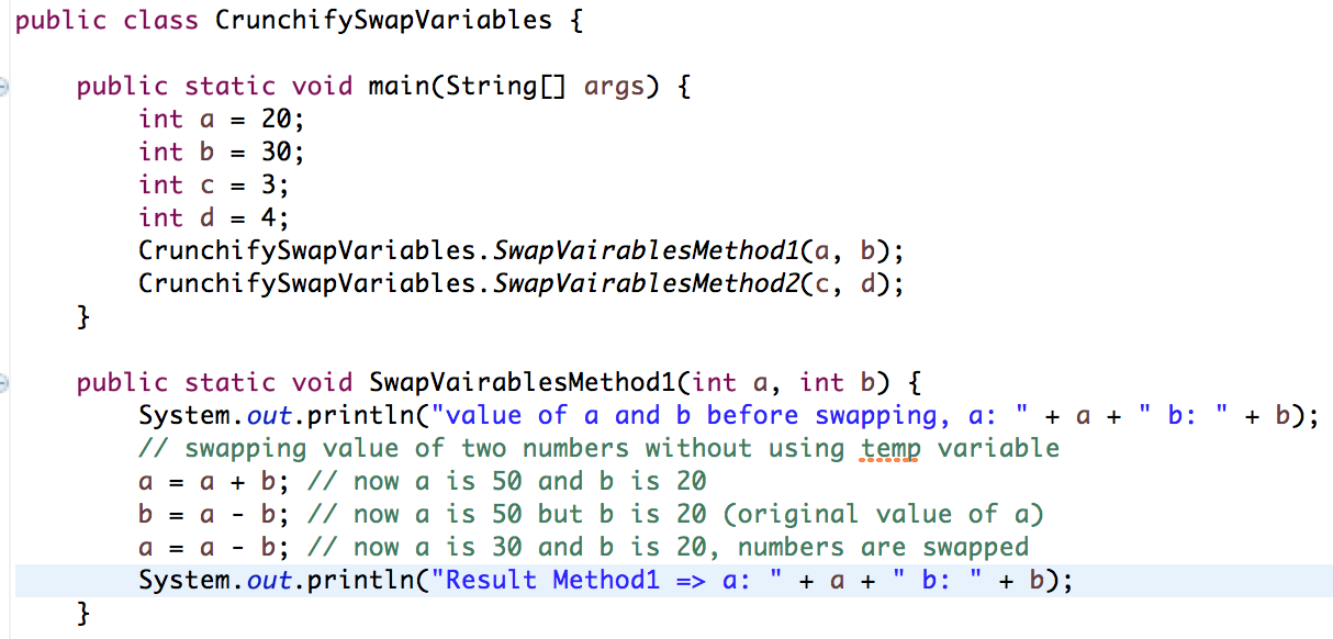 Java How To Swap Two Members Without Using Temp Variable Crunchify