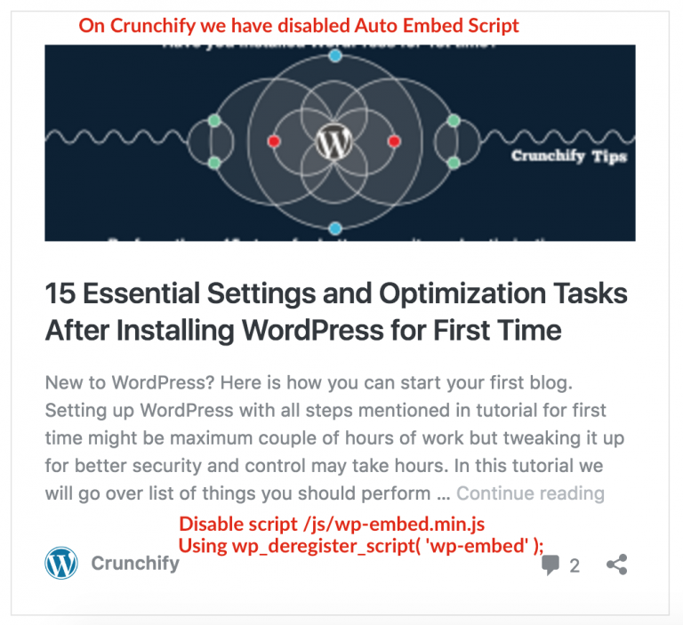 How to Disable Auto Embed Script for WordPress 4.4+ - wp-embed.min.js • Crunchify