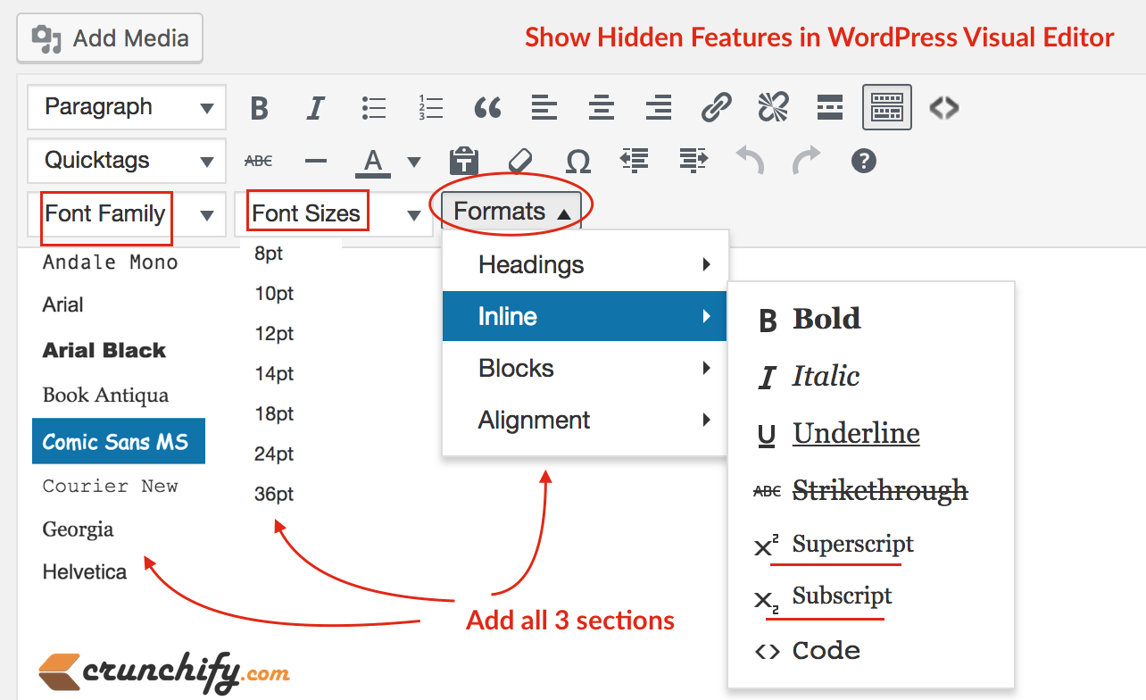 How To Show Hidden Features In WordPress Visual Editor Font Family
