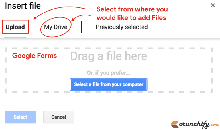 [G Suite] Google Forms Now Allowing users to Upload File from Google Drive, Desktop • Crunchify