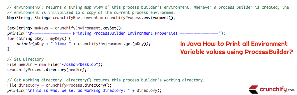 In Java How To Print All Environment Properties Value Using ProcessBuilder Crunchify