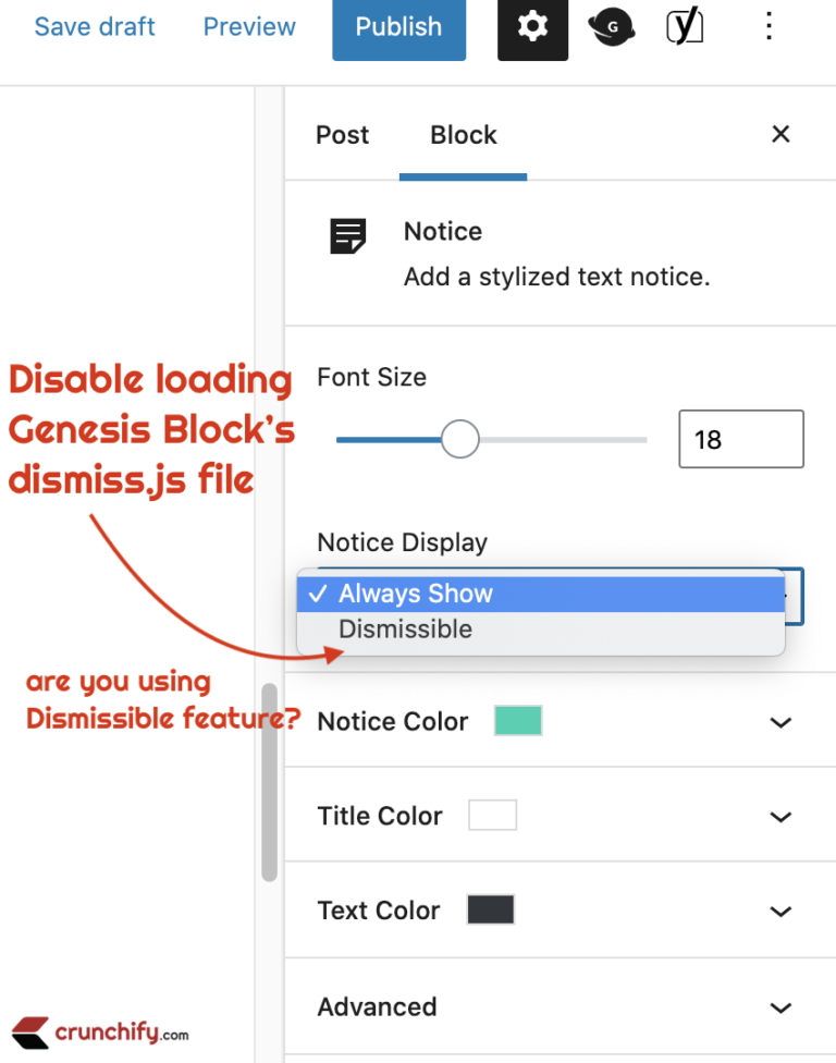 Using Genesis Blocks WordPress plugin? How to Disable dismiss.js script ...