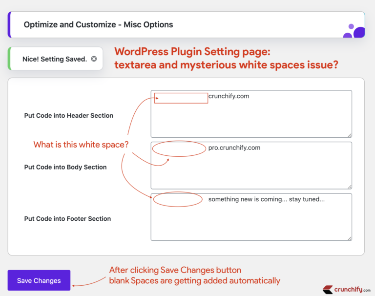 WordPress Plugin Setting page: textarea and mysterious white spaces issue after clicking save ...