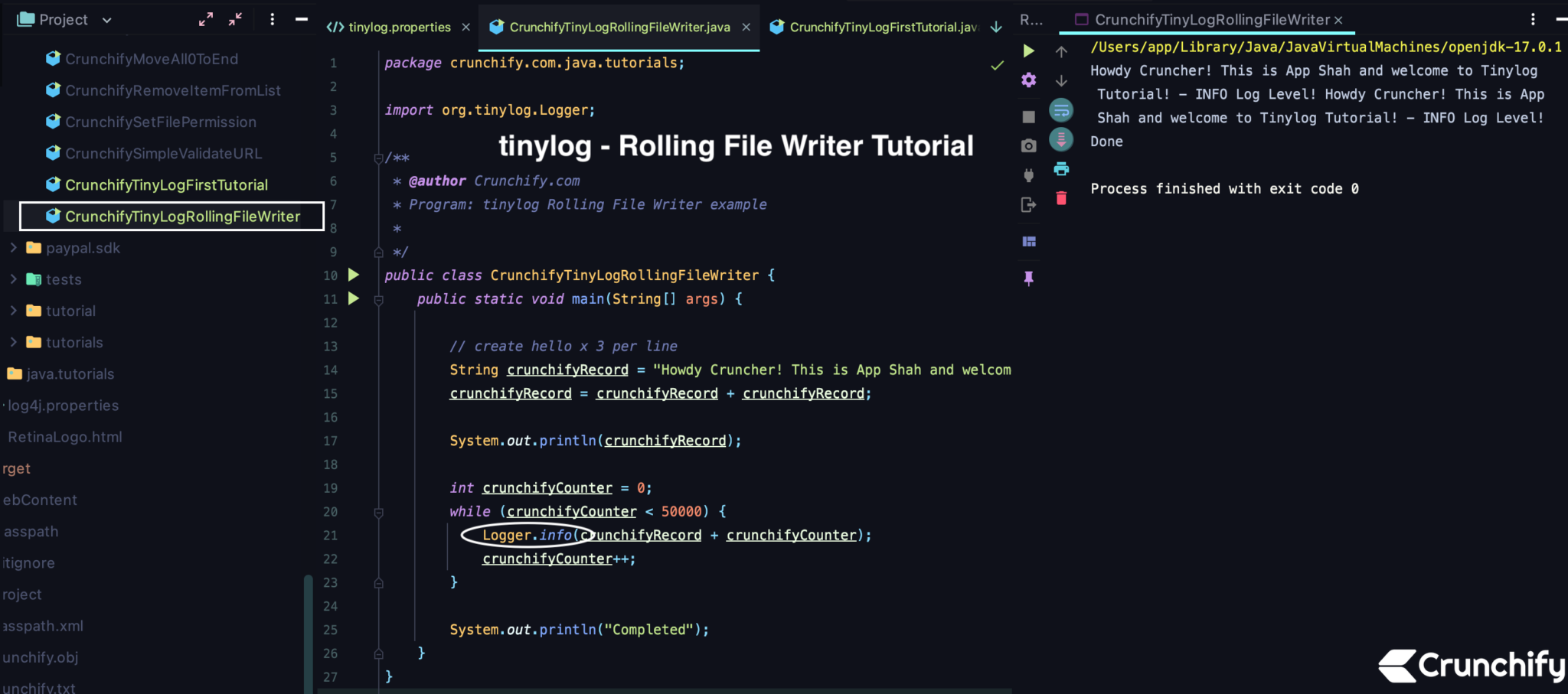 tinylog - Rolling File Writer Tutorial • Crunchify