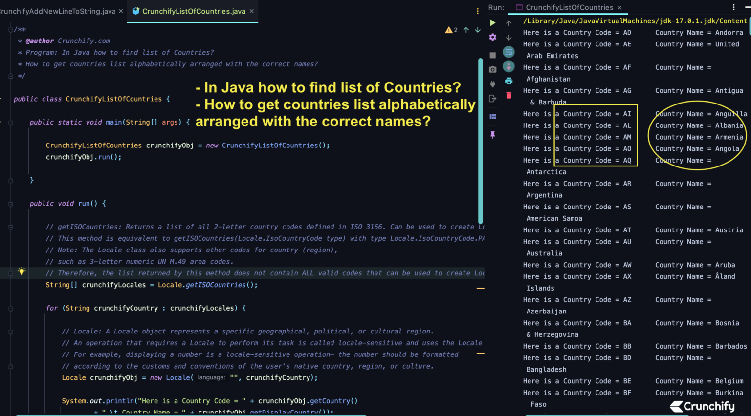 In Java how to find list of Countries and Sort it in Alphabetical Order ...