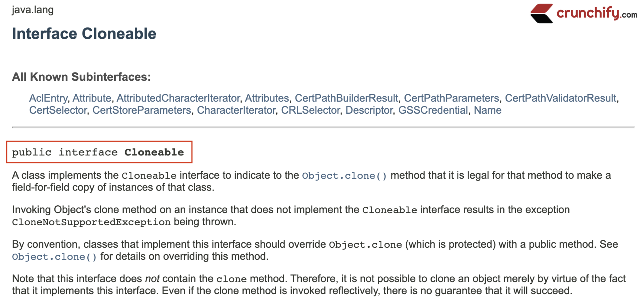 How to avoid Exception in thread main - java.lang.CloneNotSupportedException • Crunchify