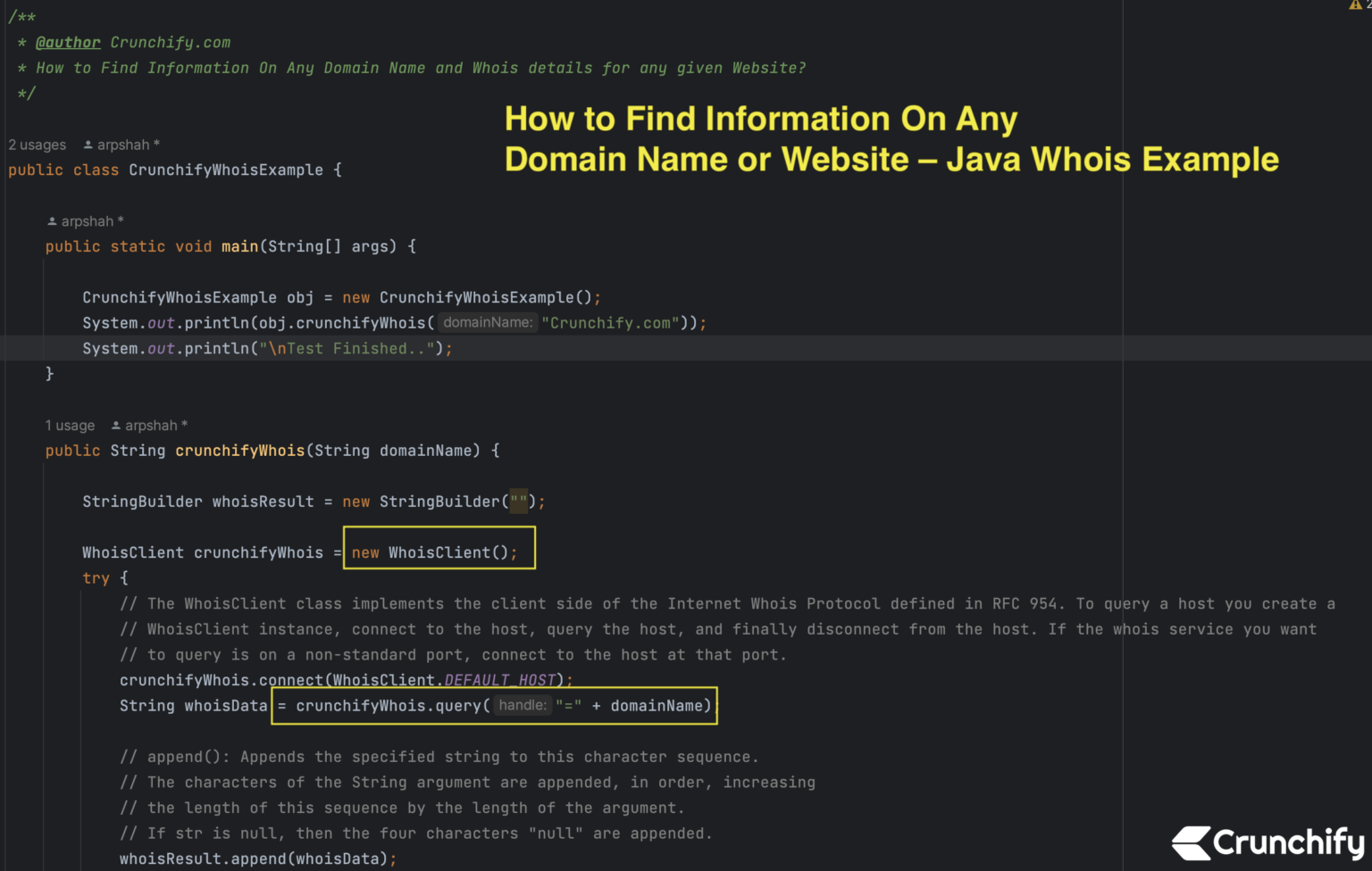 How to Find Information On Any Domain Name or Website - Java Whois Example • Crunchify