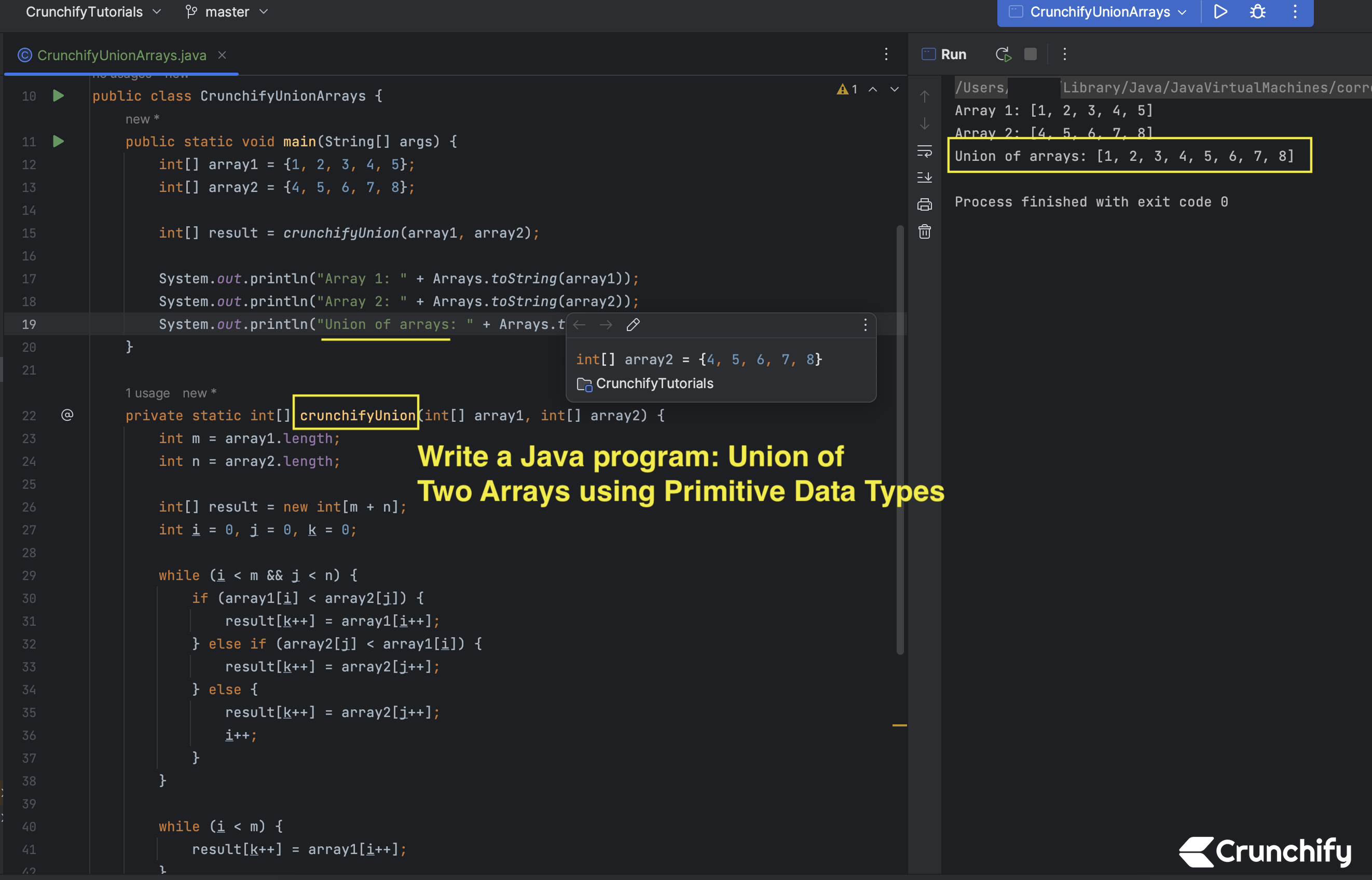 How To Union Two Arrays In Java Using Primitive Data Types Without Any Java Collection Crunchify