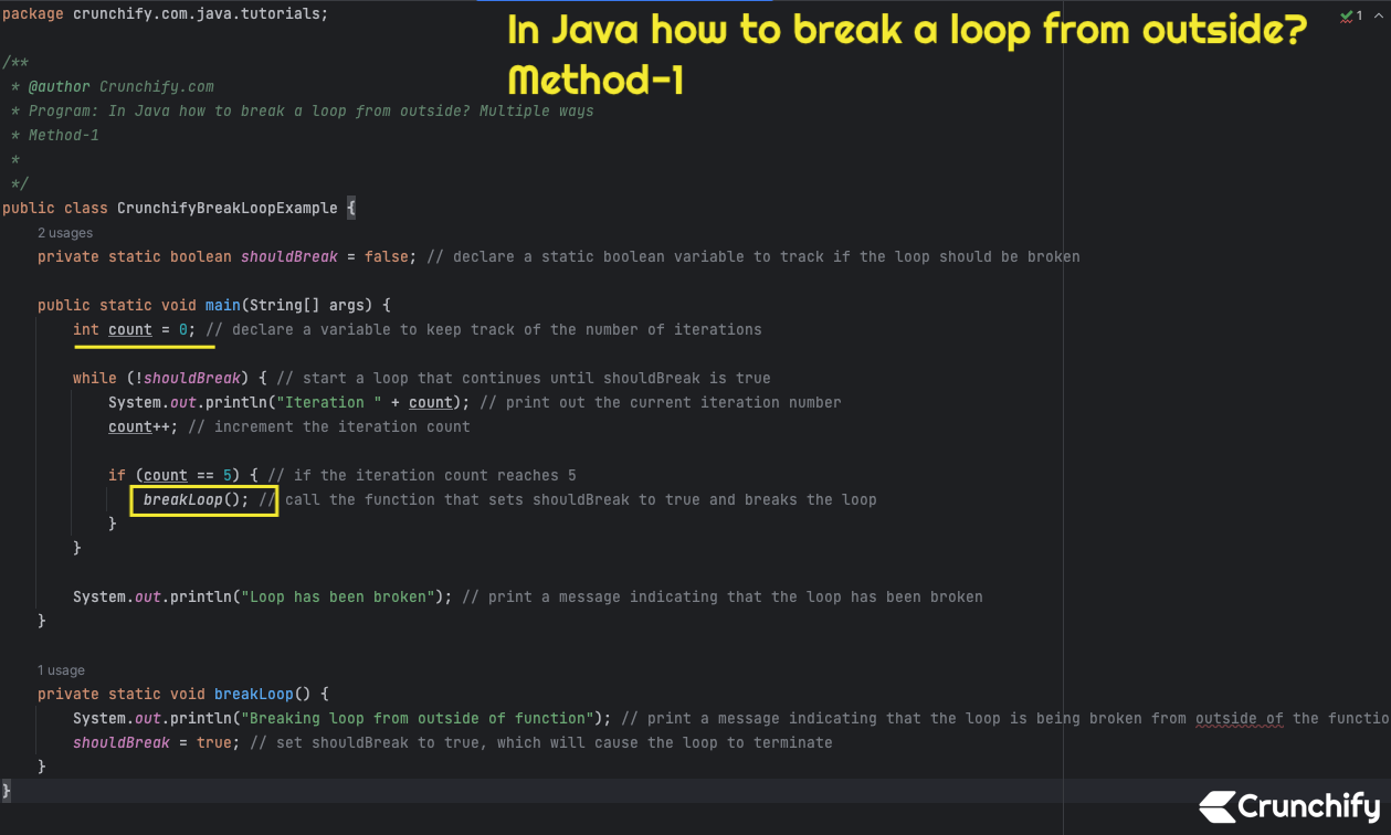 In Java How To Break A Loop From Outside Multiple Ways Crunchify